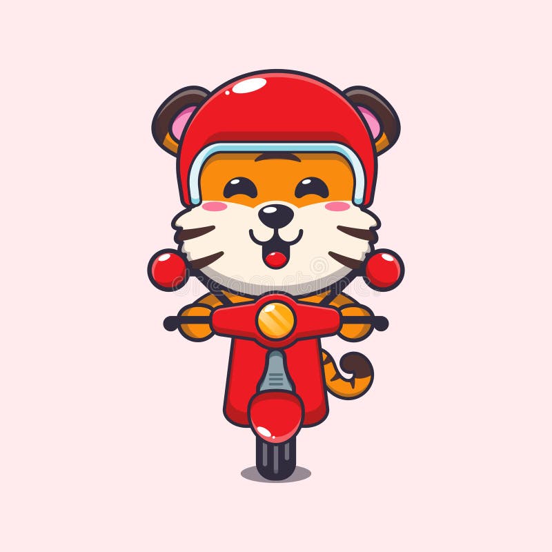 Cute Tiger Ride on Scooter Cartoon Vector Illustration. Stock Vector ...