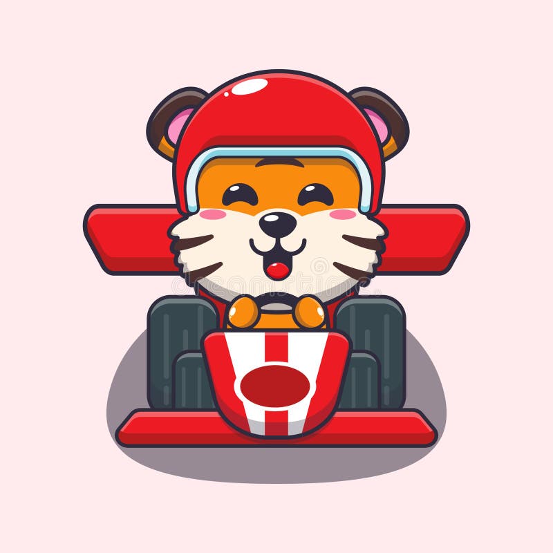 Cute Tiger Riding Race Car Cartoon Vector Illustration. Stock Vector ...