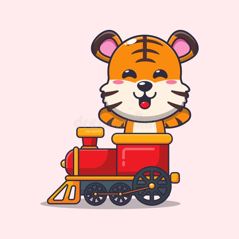 Cute Tiger Ride on Train Cartoon Vector Illustration. Stock Vector ...