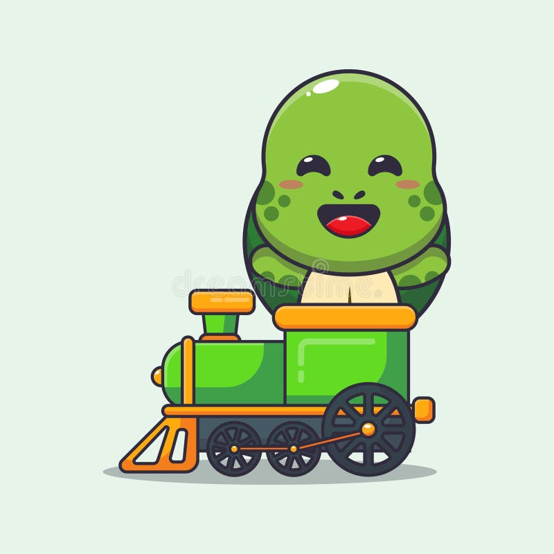 Cute Turtle Ride on Train Cartoon Vector Illustration. Stock Vector ...