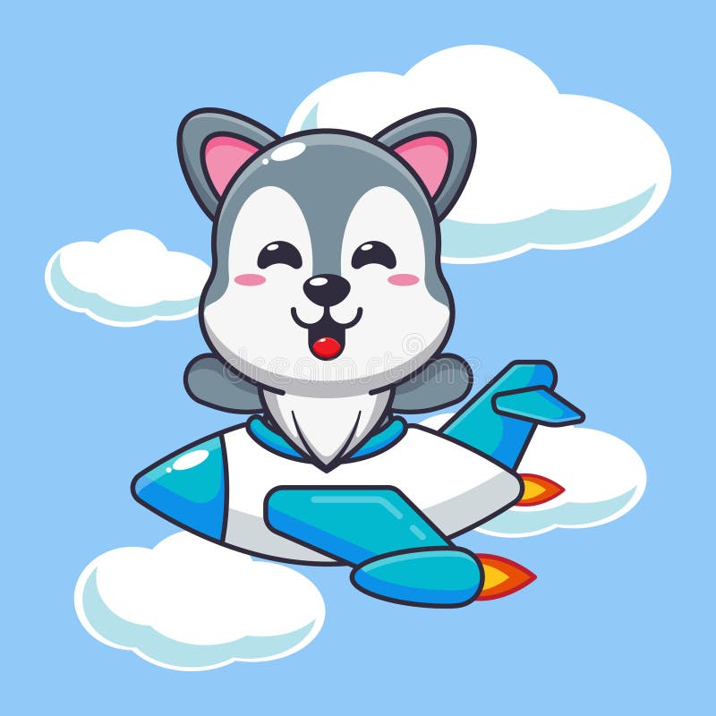 Cute Wolf Ride on Plane Jet Cartoon Vector Illustration. Stock Vector ...