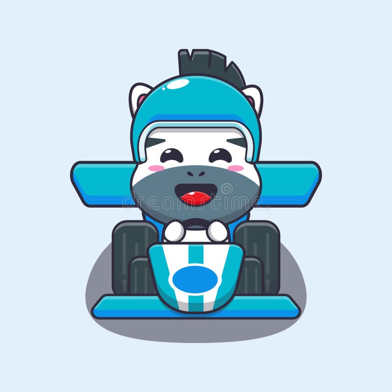Cute Zebra Riding Race Car Cartoon Vector Illustration. Stock Vector ...