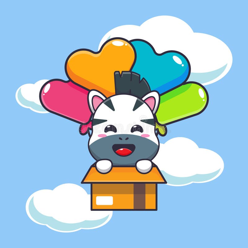 Cute Zebra Fly with Balloon Cartoon Vector Illustration. Stock Vector ...