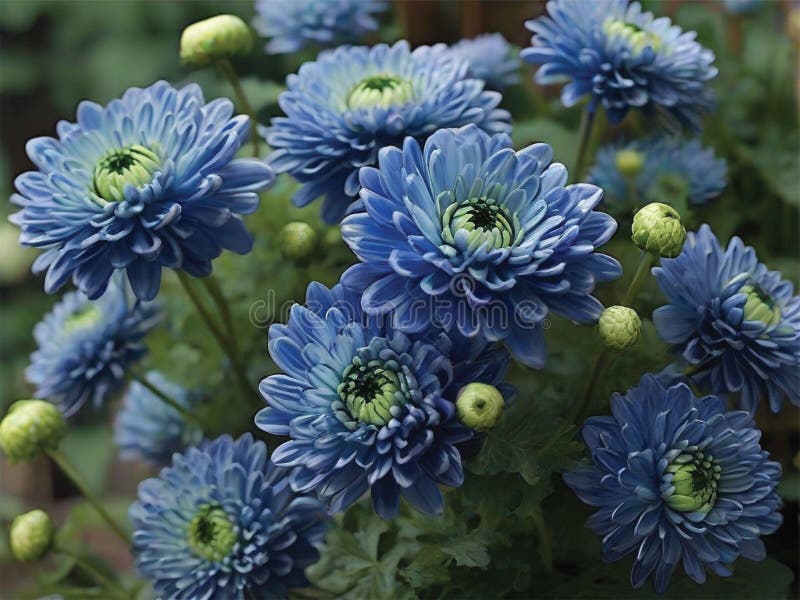 Very Beautiful Blue Chrysanthemums Bloom in the Morning Stock Photo ...