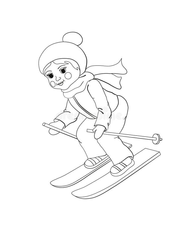 Cartoon Vector. Illustration of Cute Funny Little Sports Girl on Skiing ...