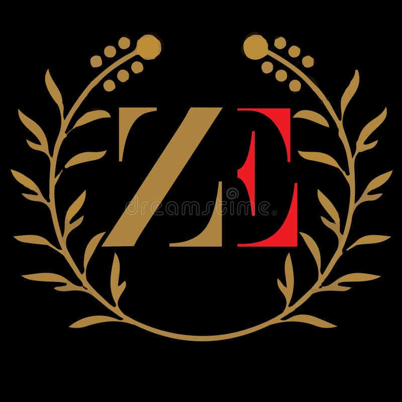 ZE Letter Branding Logo Design with a Leaf. Stock Vector - Illustration ...