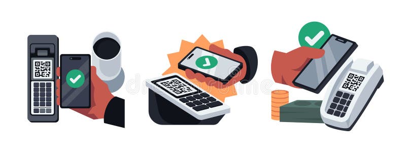 Smartphone and Payment Terminal Paying with a Scan Vector Illustration ...