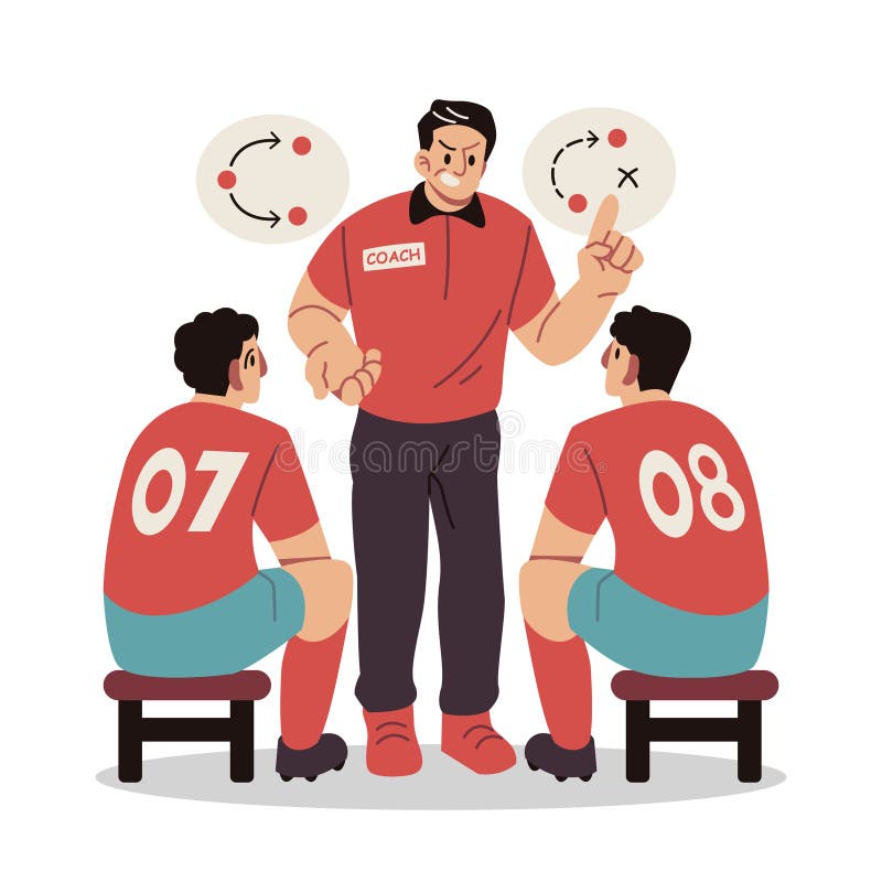Soccer Coach Strategizing with Team Vector Cartoon Illustration Stock ...