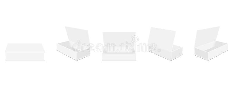 Set of Rectangular Packaging Boxes with Lid, Front, Side, Back View, Opened, Closed Mockup Stock ...
