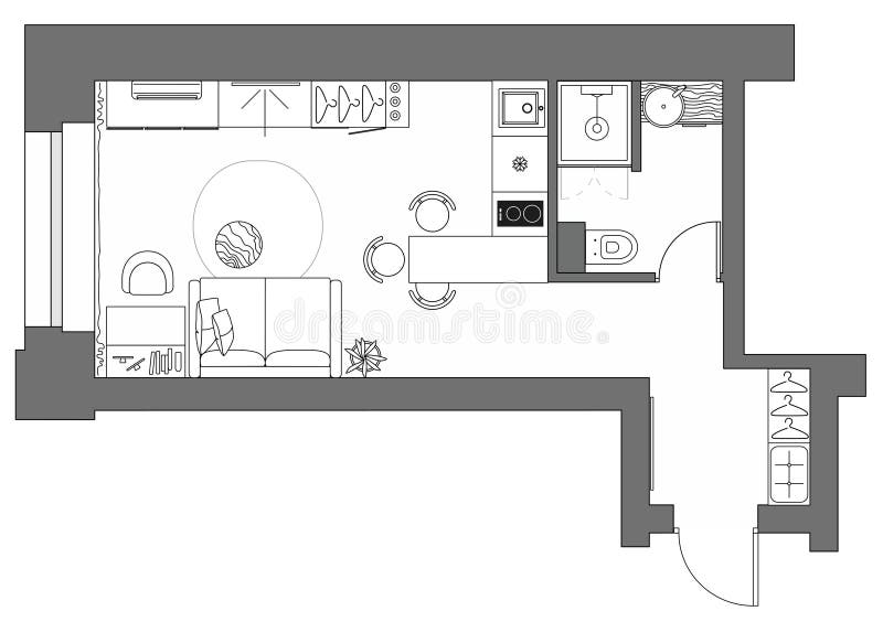 Apartment Floor Plan. Small Studio Plan of Condominium. Private Home ...