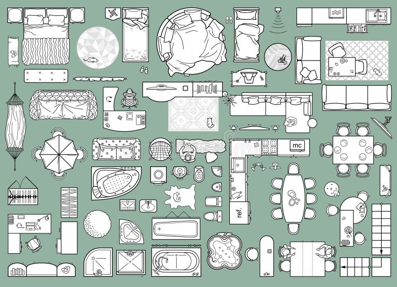 Floor Plan Icons Set for Interior and Architectural Project. Furniture ...