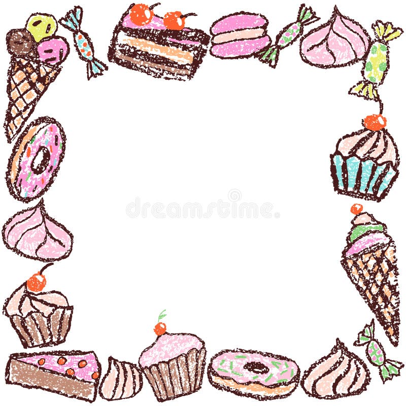 Banner, Frame or Border with Doodle Hand Drawn Sweet Food. Stock Vector ...