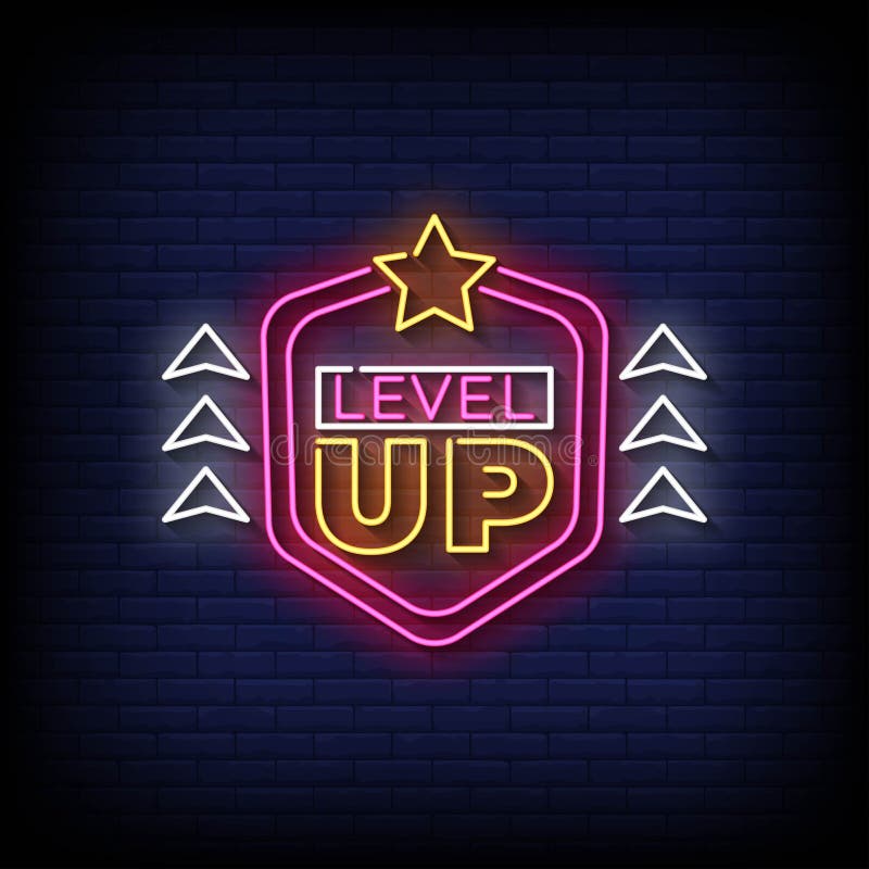 Neon Sign Level Up with Brick Wall Background Vector Stock Vector ...