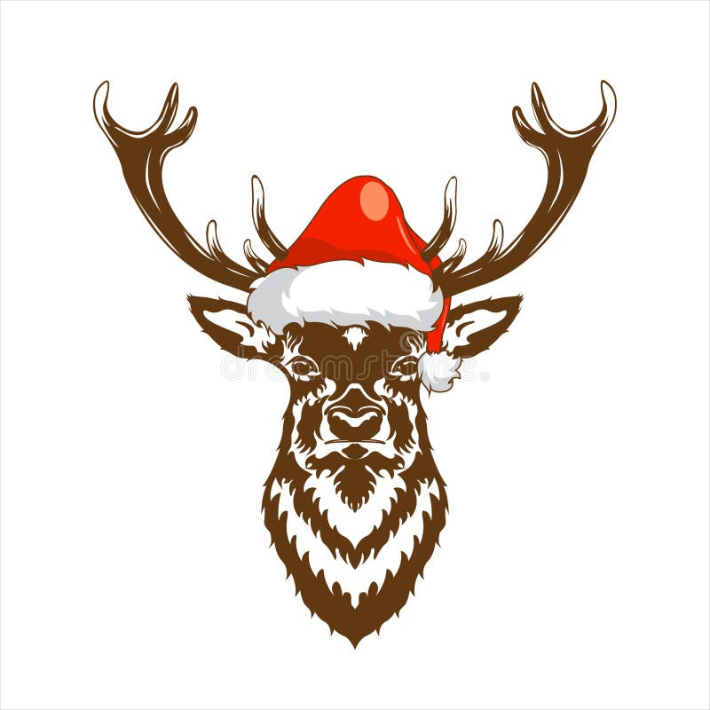 Reindeer Heads Wearing Santa Hats are Commonly Used As Stickers and ...