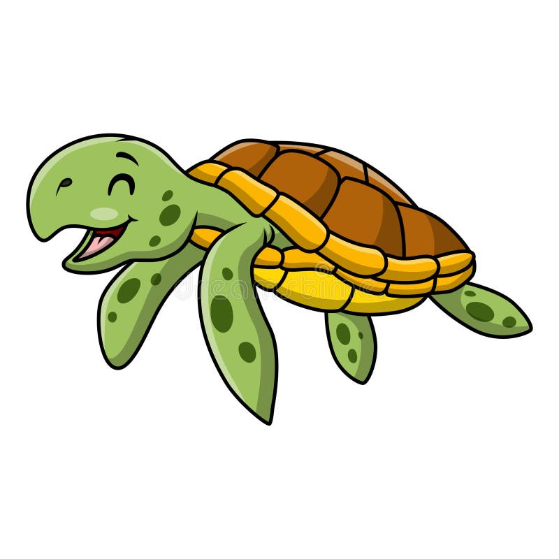 Cute Sea Turtle Cartoon on White Background Stock Vector - Illustration ...