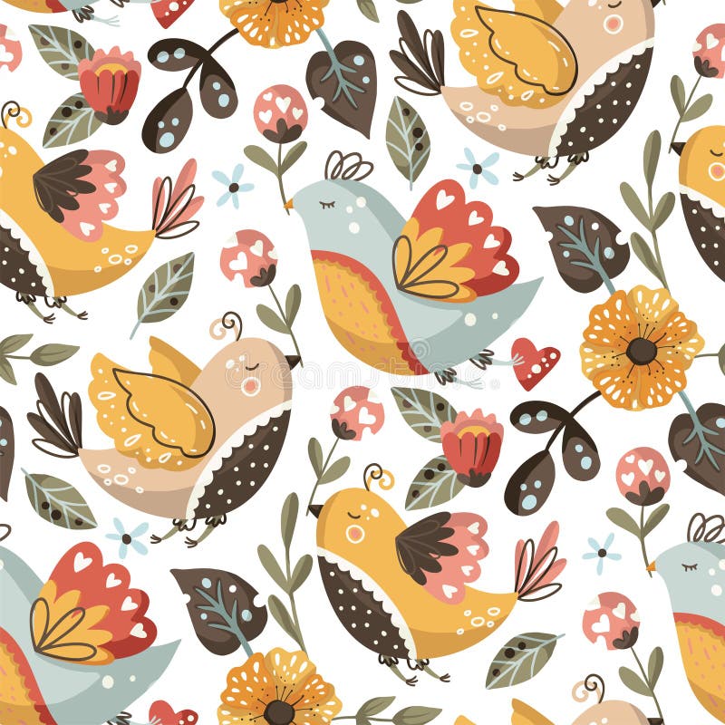 Seamless Boho Pattern Playful Bird Theme Stock Illustration ...