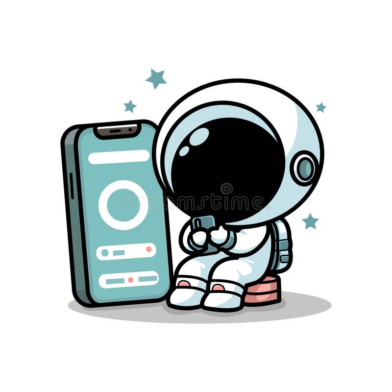 Cute Vector Illustration of an Astronaut Playing with a Cell Phone ...