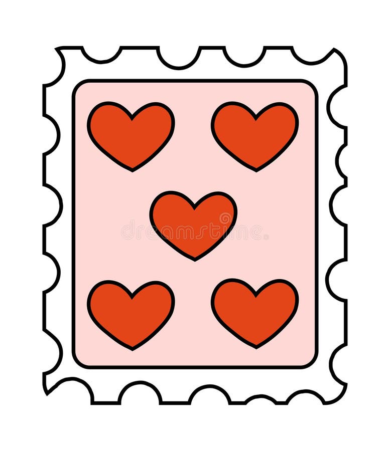 Valentine Day Post Stamp. Love Postmark with Hearts. 14 February ...