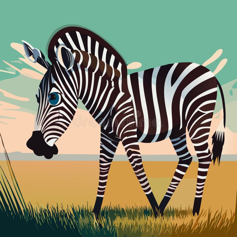 Zebra. Illustration. Zebra in Natural Grass Habitat, Kenya National ...