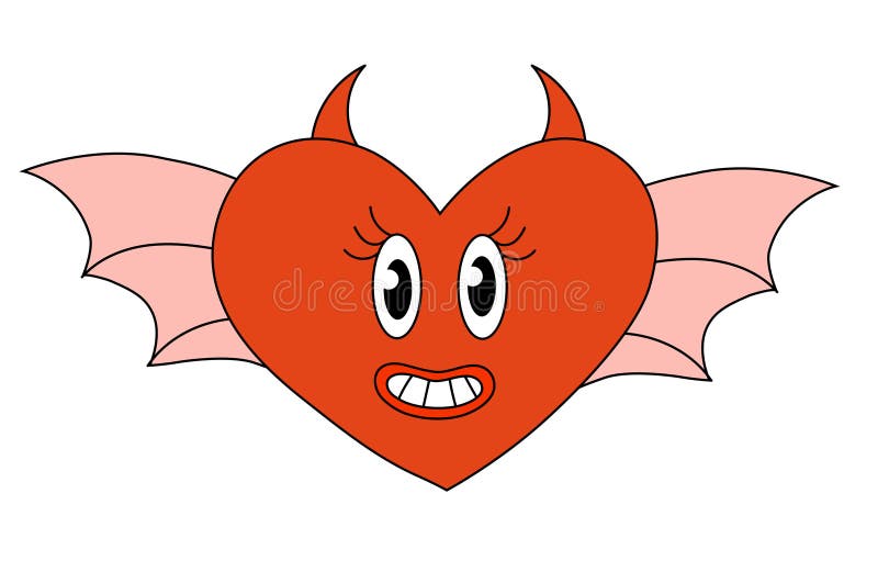 Heart Demon Character for Valentine Day. Mascot in Groovy and Y2k Style ...