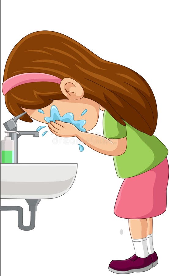 Cartoon Little Girl Washing Face in the Sink Stock Vector ...