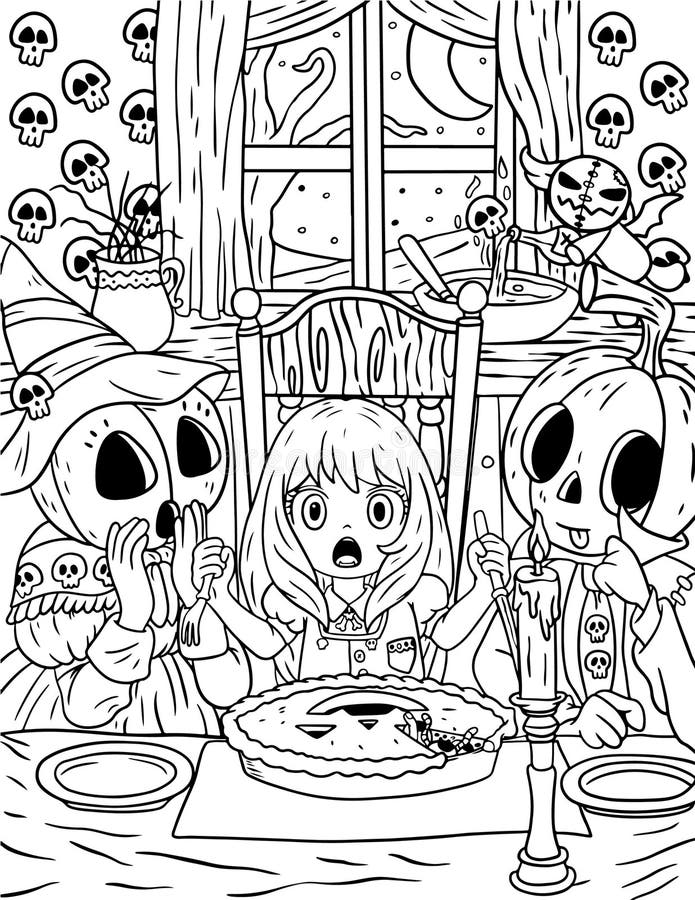 Spooky Coloring Page, Horror Coloring Page, Goth Coloring Page, Kawaii ...