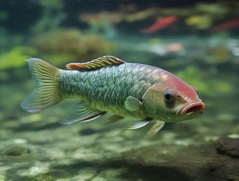 Red Head Carp with Large Scales Swimming Swiftly Stock Illustration ...