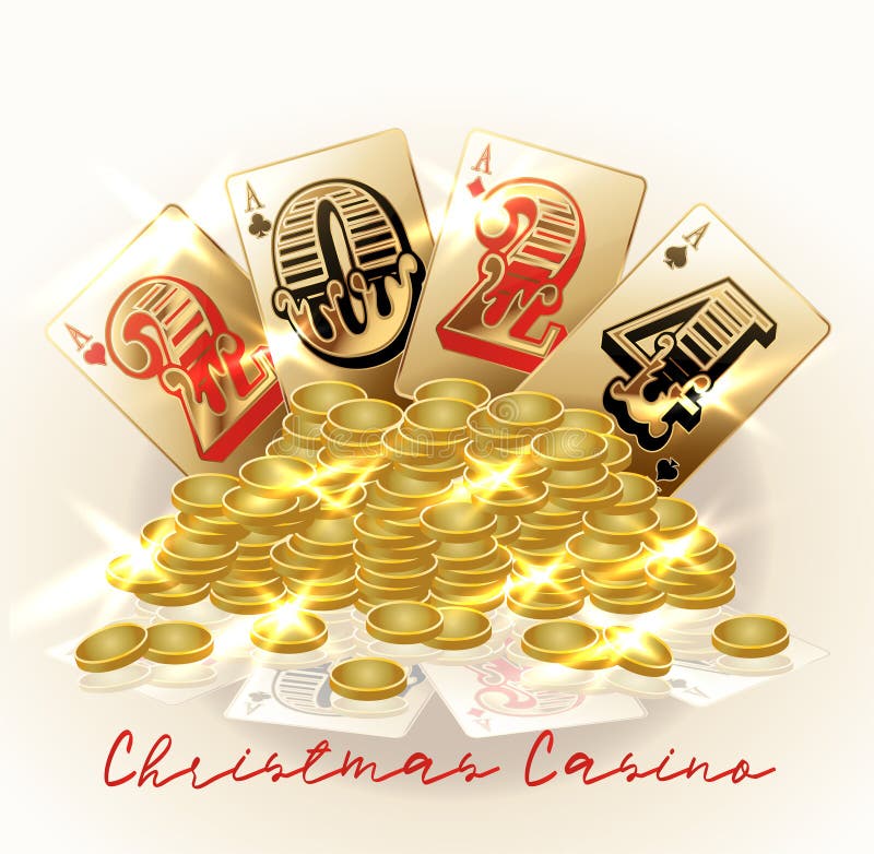 Christmas Casino New 2024 Year Banner with Golden Coins and Poker Cards, Stock Vector ...