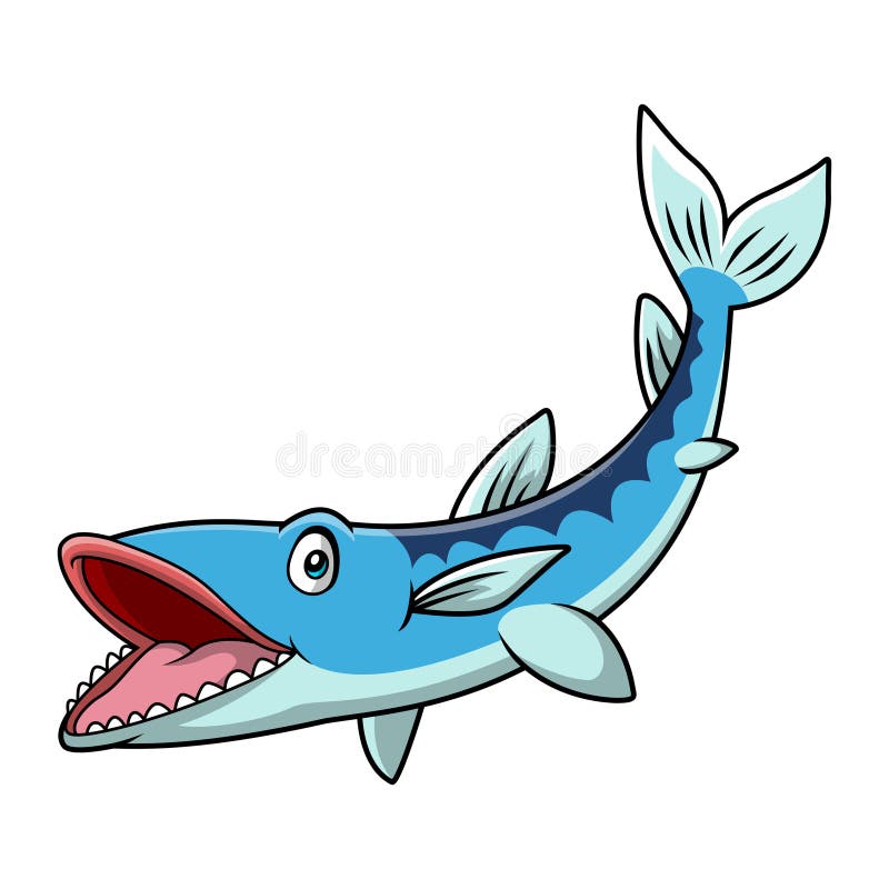 Cute Barracuda Fish Cartoon on a White Background Stock Vector ...