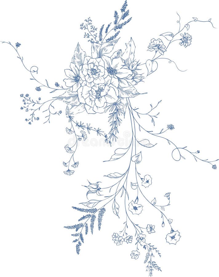 Botanical Floral Wreath Line Art Hand Drawn Illustration Vector ...