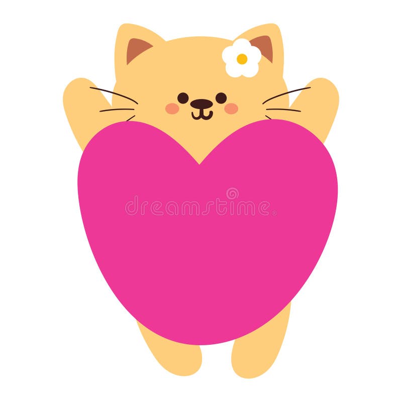 Hand Drawing Cartoon Cat Holding a Heart Stock Vector - Illustration of ...