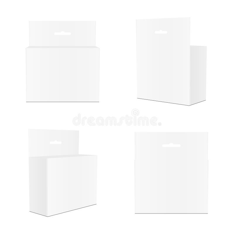 Square Packaging Box with Hang Tab, Euro Slot, Front, Side, Back View ...