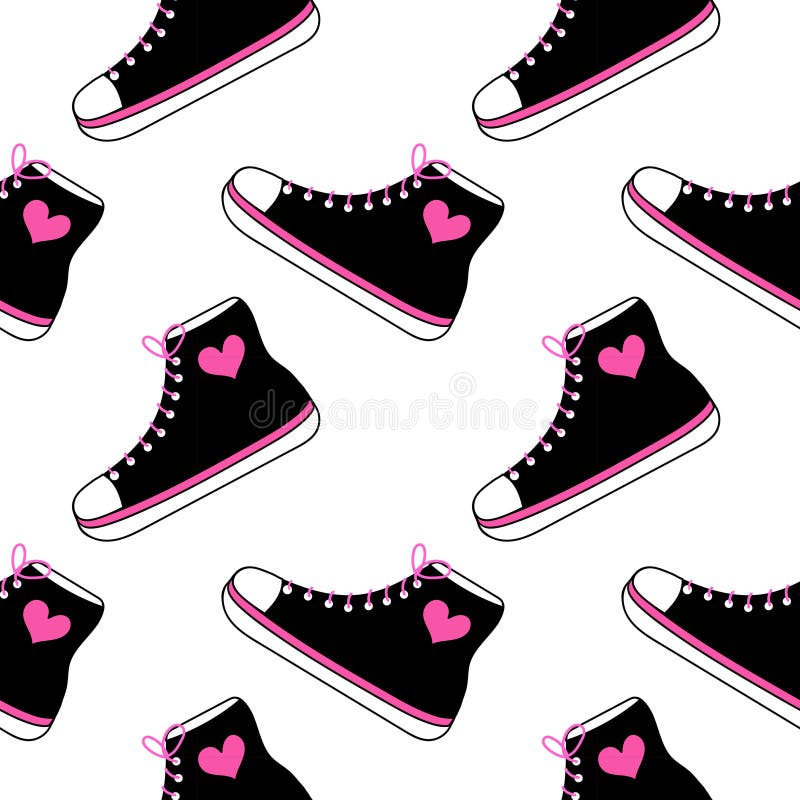 Seamless Pattern with Emo Element. Y2k Style. Sneakers Boot with Hearts ...