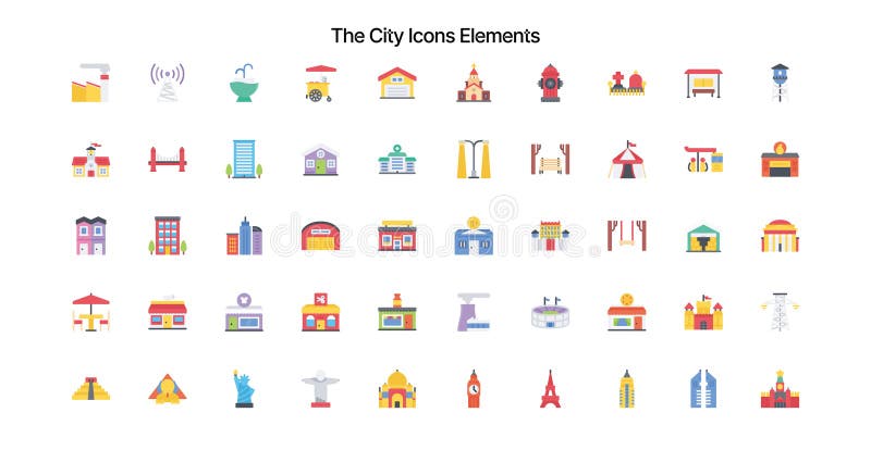 City Icon Element Design Set Stock Vector - Illustration of school ...