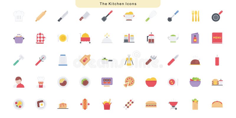 Kitchen Icon Element Design Set Stock Vector - Illustration of concepts ...