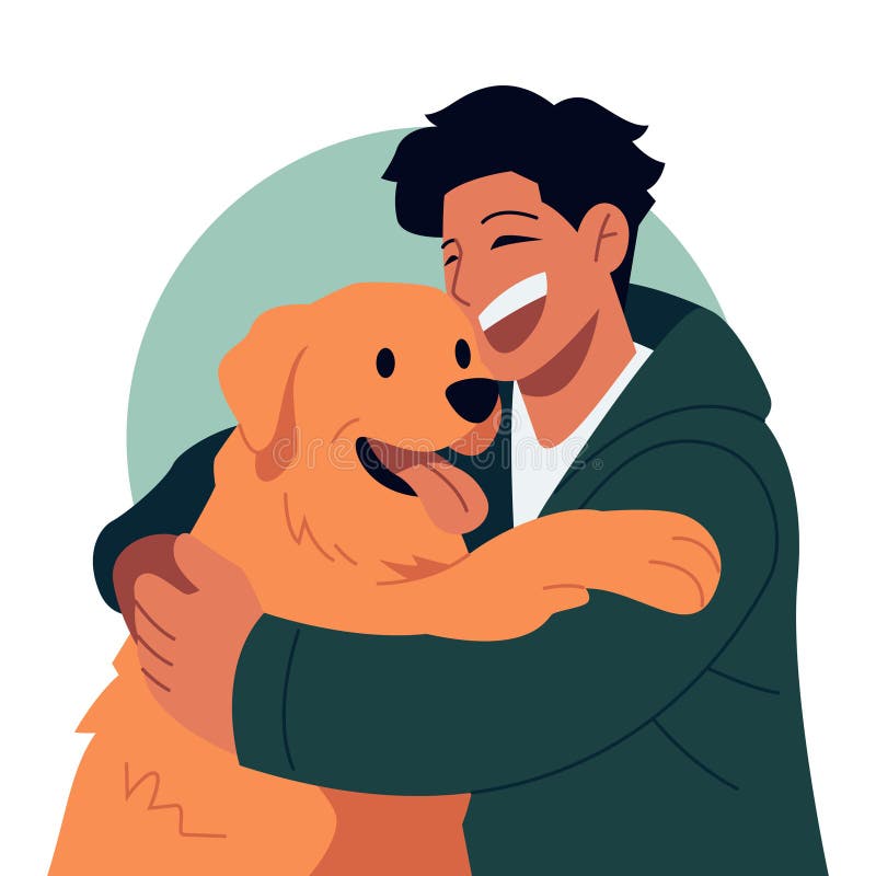 Smiling Man Hugging His Dog Flat Vector Illustration in Flat Cartoon ...