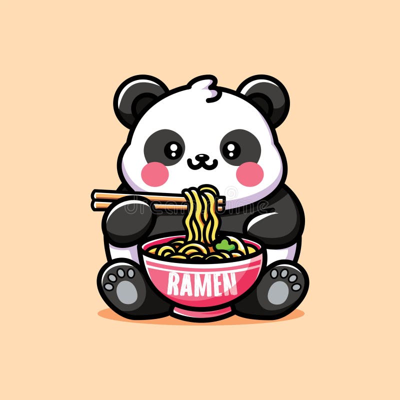 Cute Vector Design Illustration of a Fat Panda Eating Ramen, T Shirt ...