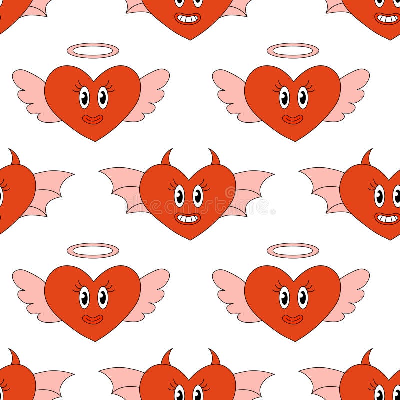 Heart Demon Character for Valentine Day. Mascot in Groovy and Y2k Style ...