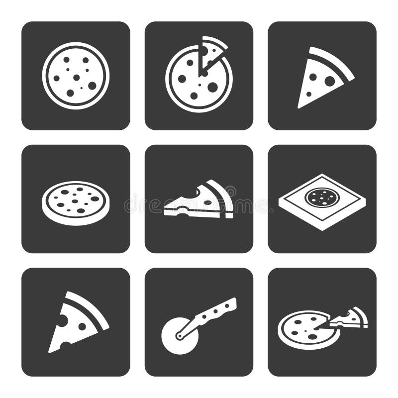 Set of 9 Simple Pizza Icons: Whole, Slice, Isometric, Pizza Box, Cutter ...