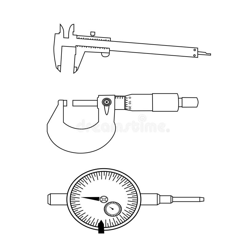 Calipers, Micrometers, and Dial Gauges Stock Vector - Illustration of ...