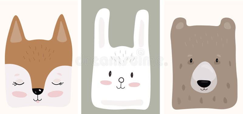 Posters Fox Bear Bunny Vector Illustration for Kids Room Stock Vector ...