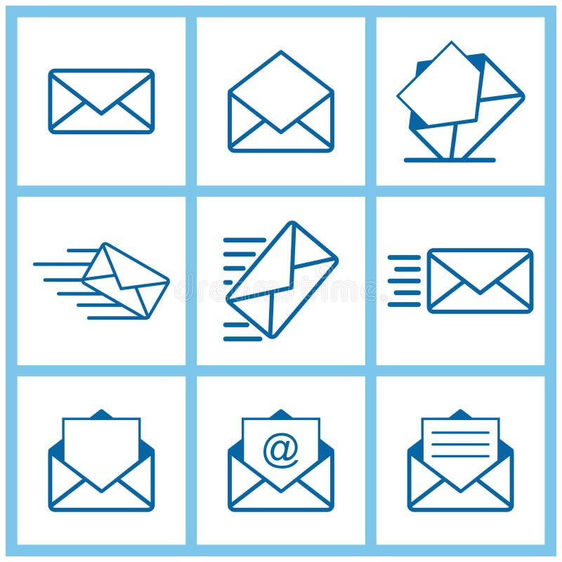 Email Icons Set on Blue Background. Vector Illustration. Collection of ...