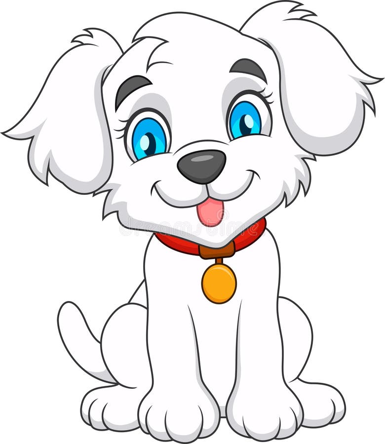 Cartoon Illustration of a Cute White Puppy Sitting Stock Vector ...