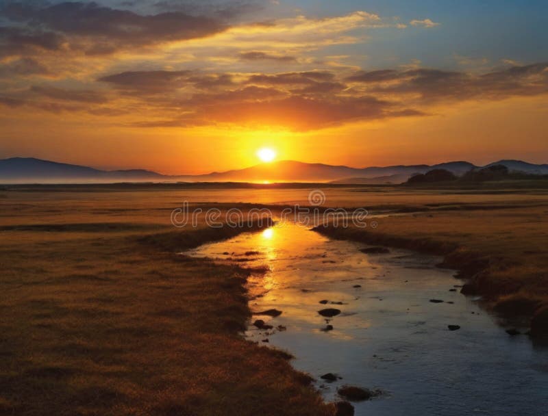 The Sun Rose Too Early, Its Red Rays Shone on the River Stock Photo ...