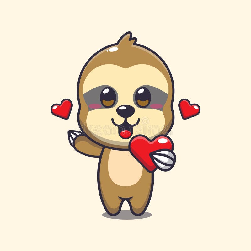 Cute Sloth Cartoon Character Holding Love Heart at Valentine S Day ...