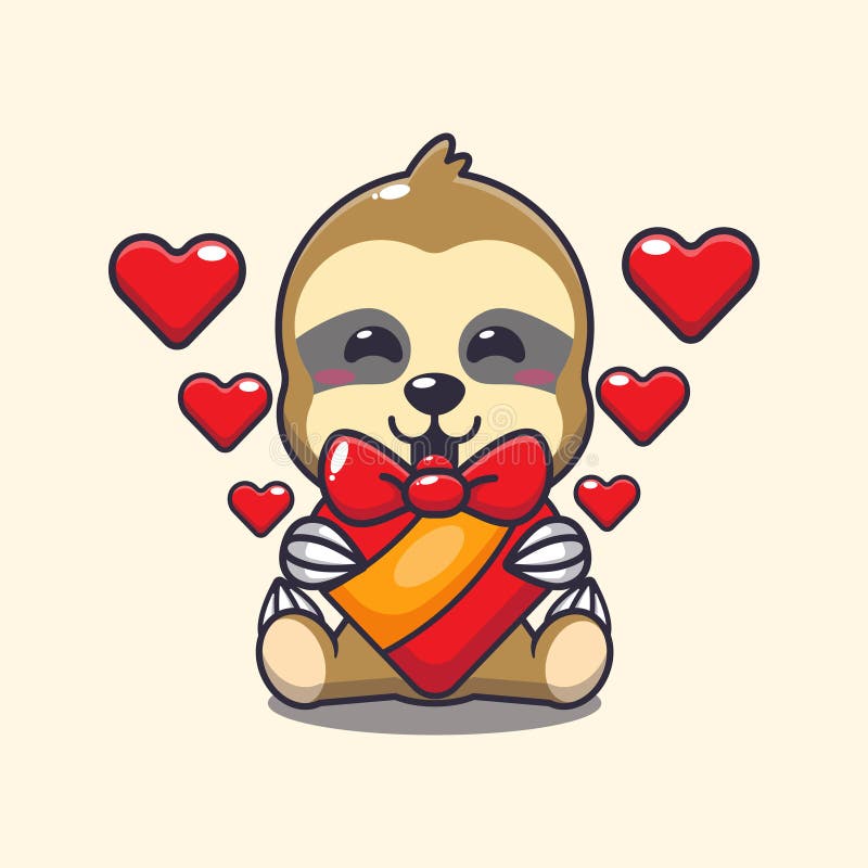 Cute Sloth Happy with Love Gift in Valentine S Day. Stock Vector ...