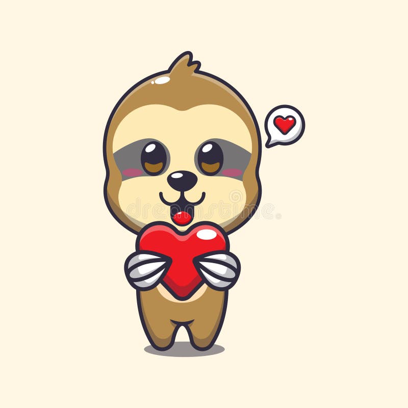 Cute Sloth Cartoon Character Holding Love Heart Stock Vector ...