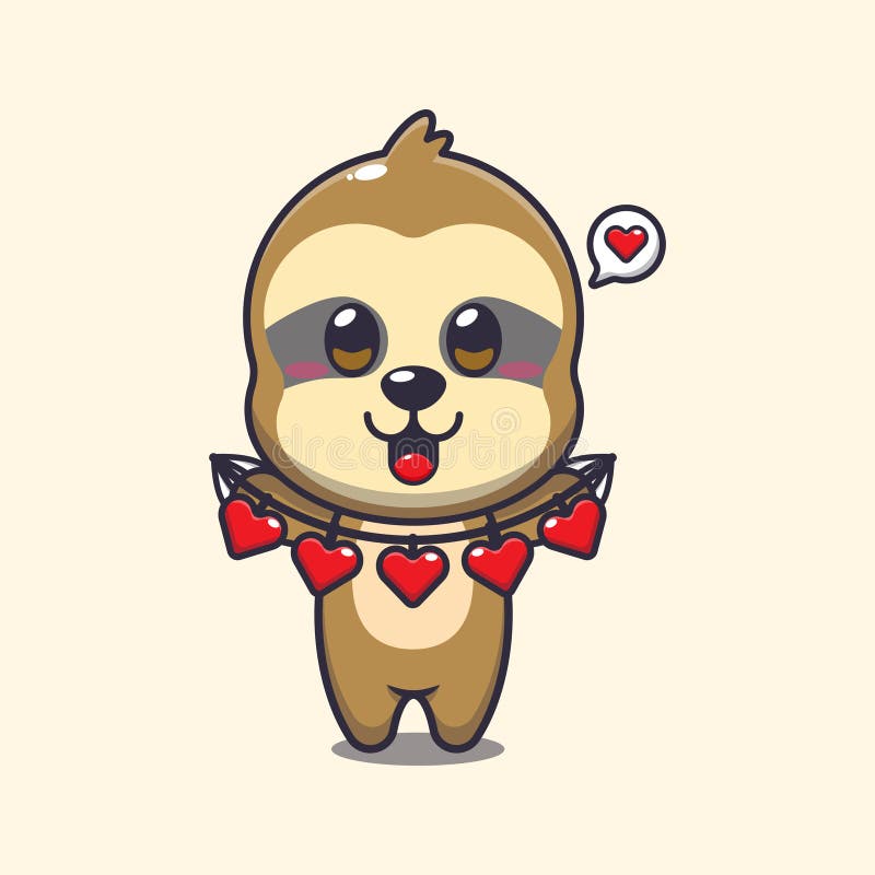 Cute Sloth Cartoon Character Holding Love Decoration. Stock Vector ...