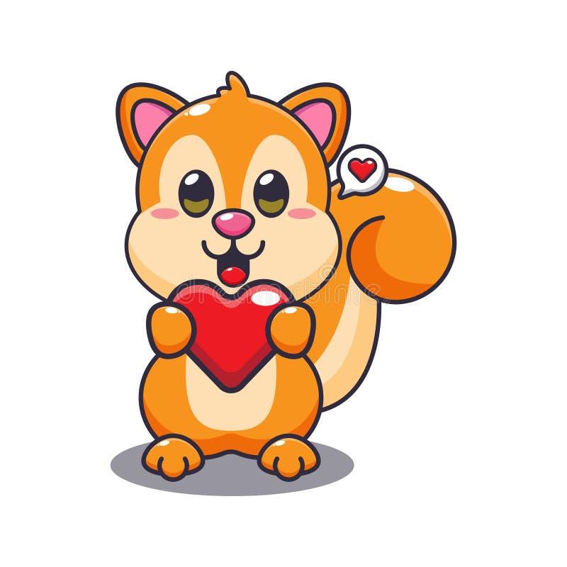 Cute Squirrel Cartoon Character Holding Love Heart. Stock Vector ...
