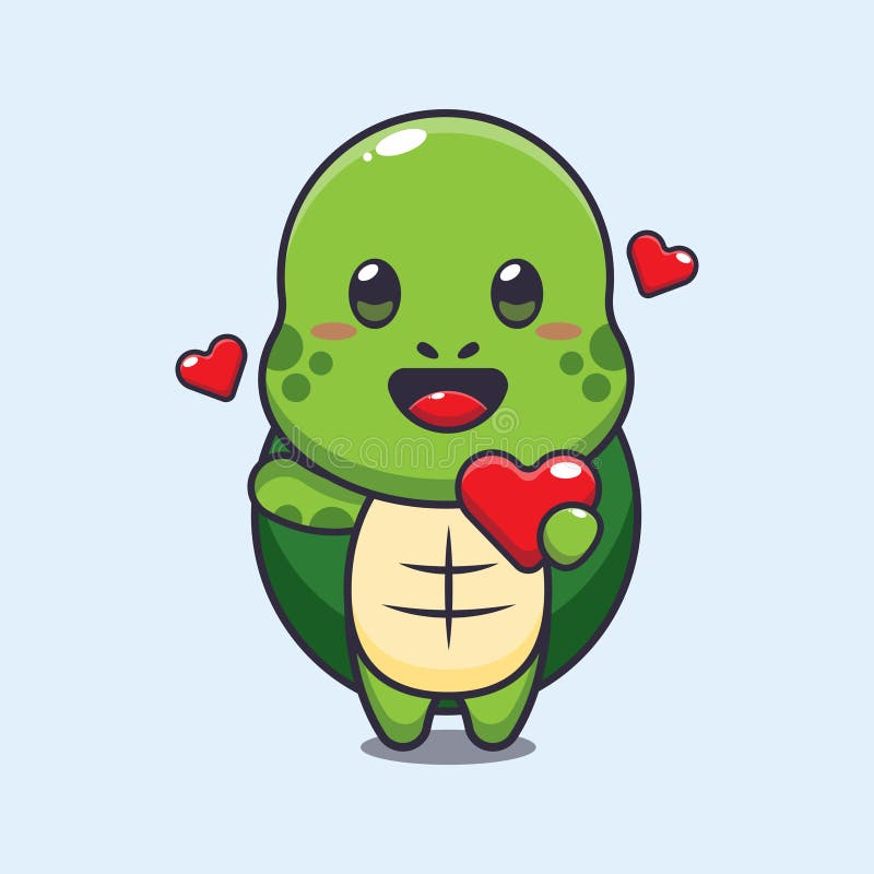Cute Turtle Cartoon Character Holding Love Heart at Valentine S Day ...